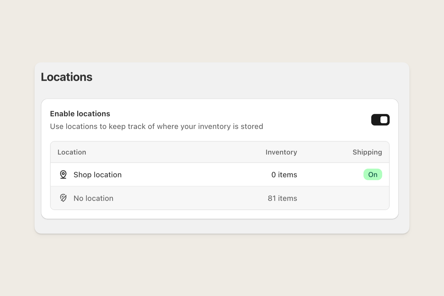 Multiple inventory locations